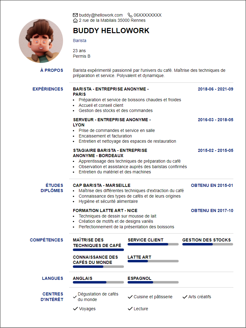 Exemple CV Cafe | Hellowork