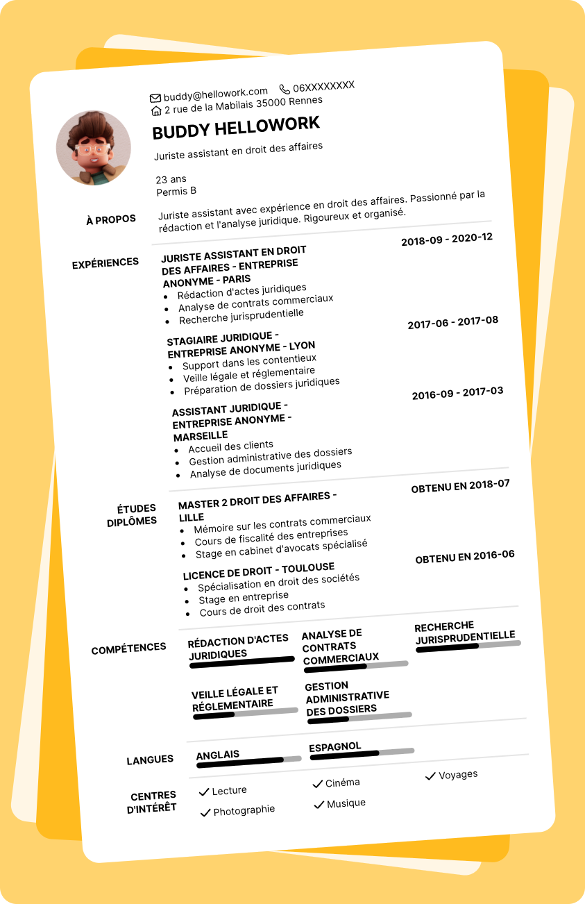 Exemple CV Juriste assistant | Hellowork