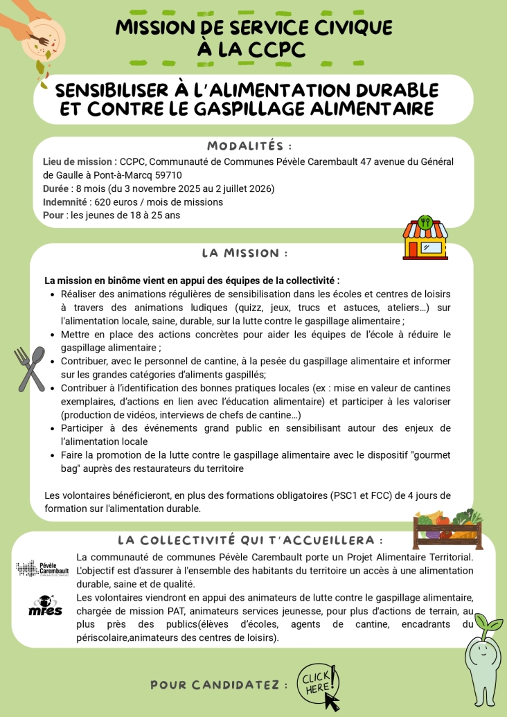 MISSION DE SERVICE CIVIQUE A LA CCPC ! - Communauté de Communes Pévèle ...